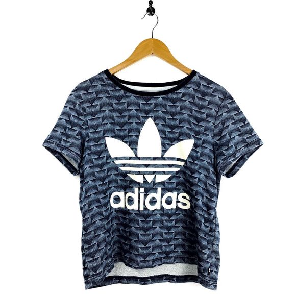 adidas | Tops | Adidas Trefoil Blue Chevron Pattern Cropped Tee S ...